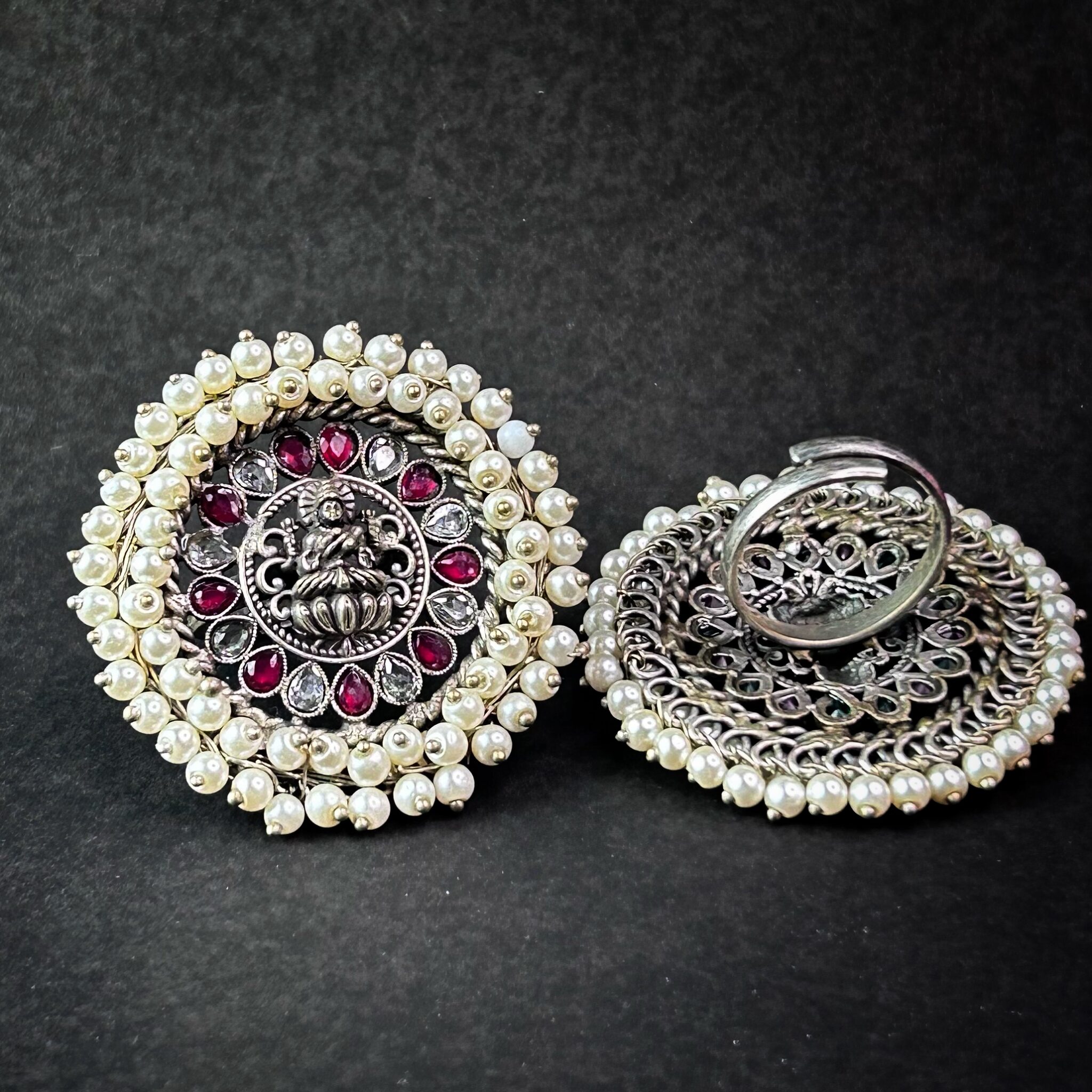 Radiant Pearl Polki Big Rings Temple Jewellery - Tinklehoops